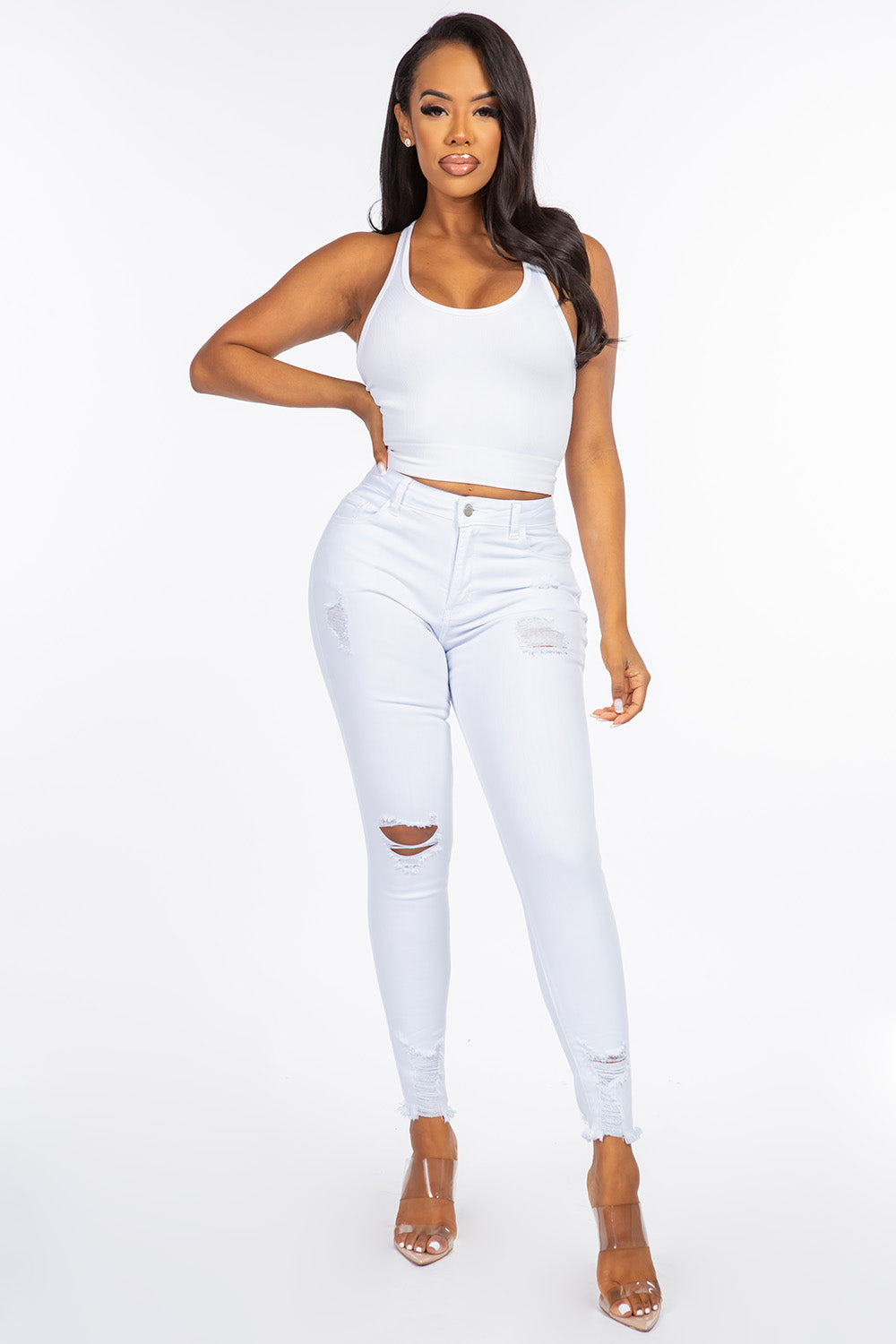 Stephanie - High Rise Destructed Skinny – Encore Jeans