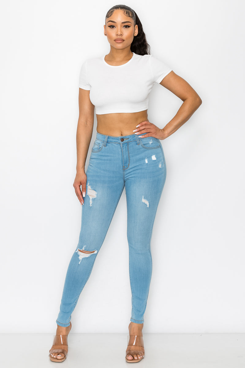 Lola - High Rise Minimal Destructed Skinny – Encore Jeans